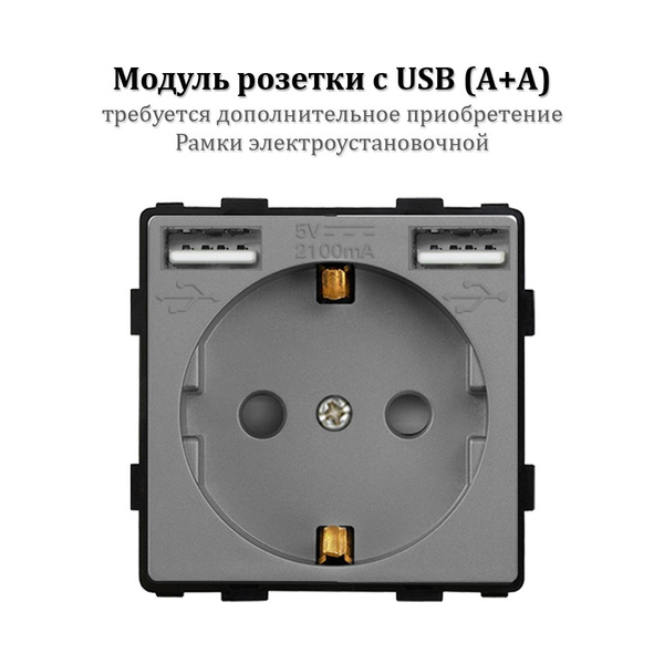 Розетка (модуль без рамки) электрическая с 2 USB (Type A + Type A) с ...