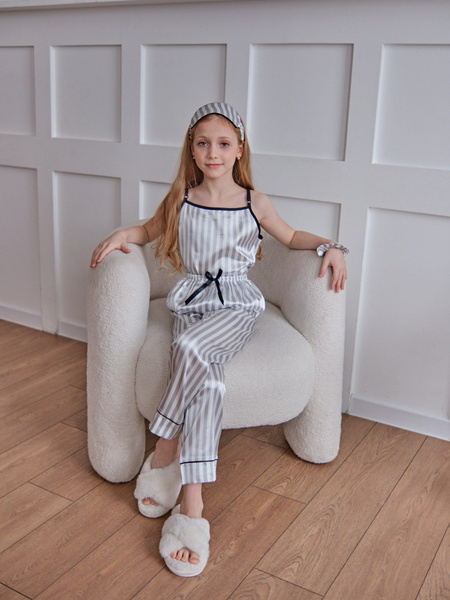 Пижама Девочки MARISABEL Полиэстер, Атлас, размер 150 Геометрический серый, светло-серый Китай ...