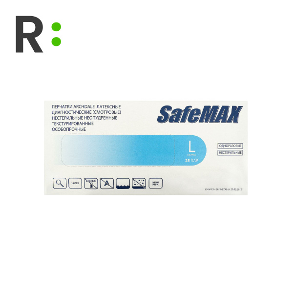 Перчатки латексные особопрочные неопудренные SafeMAX, L, пачка (25 пар) - купить с доставкой по ...