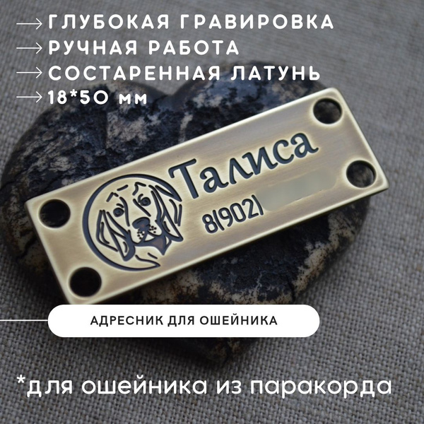 Адресник на ошейник из паракорда, латунь, 18х50 мм - купить с доставкой ...