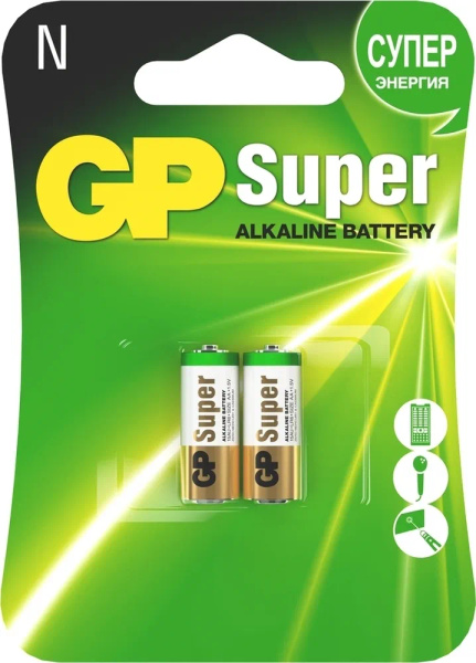Батарейки щелочные (алкалиновые) GP Super, тип N, 1.5V, 2 шт. (LR1 ...