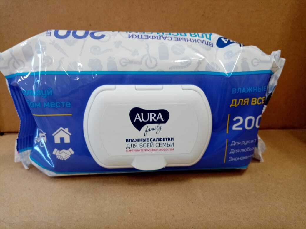 Влажные салфетки Aura для всей семьи big-pack с крышкой, 200шт — купить ...