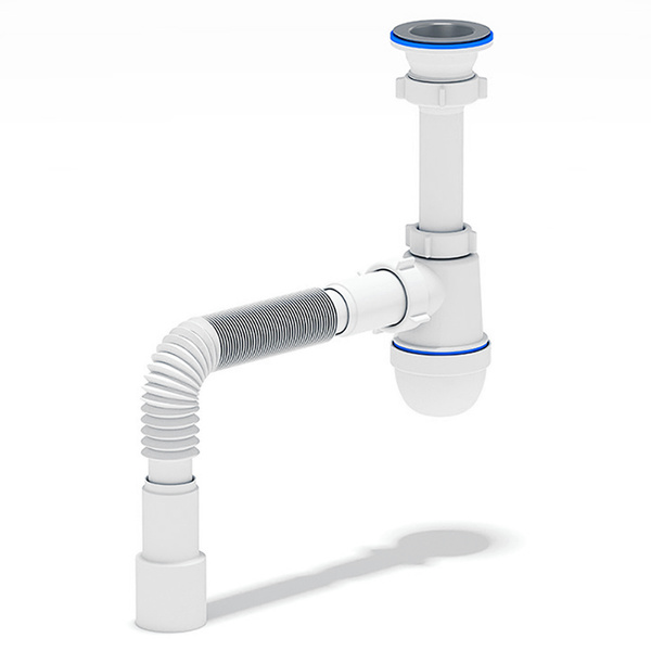 Сифон для умывальника/мойки АНИ Пласт бутылочный, 1 1/2x40, гофра, 40х50, нержавеющая сетка ...