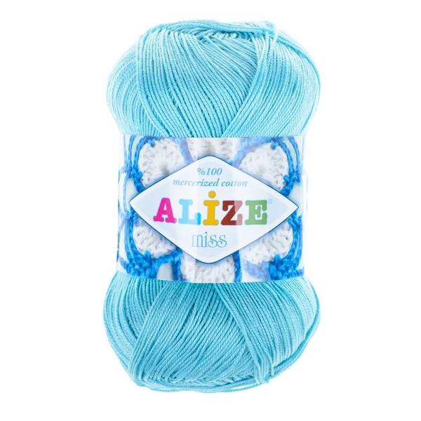 Пряжа Alize Miss (Ализе мисс), 263 голубая бирюза, 100% мерсеризованный ...