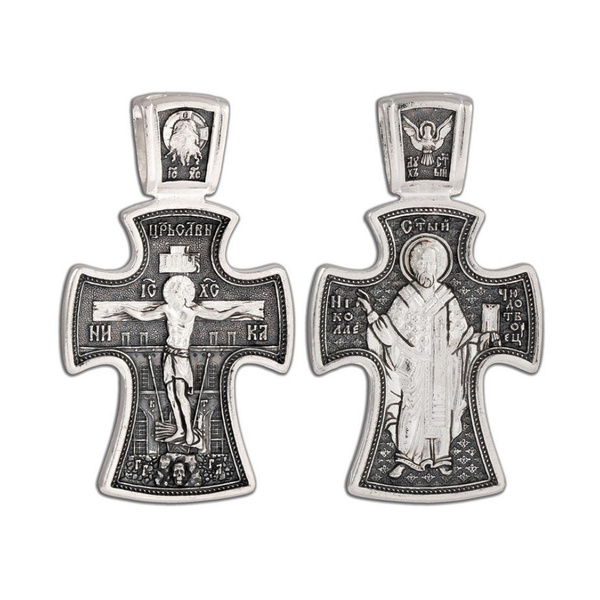 DIAMIDA Крестик Серебряный черненый 925 пробы, Мужской, 5301-081, Св. Николай Чудотворец ...