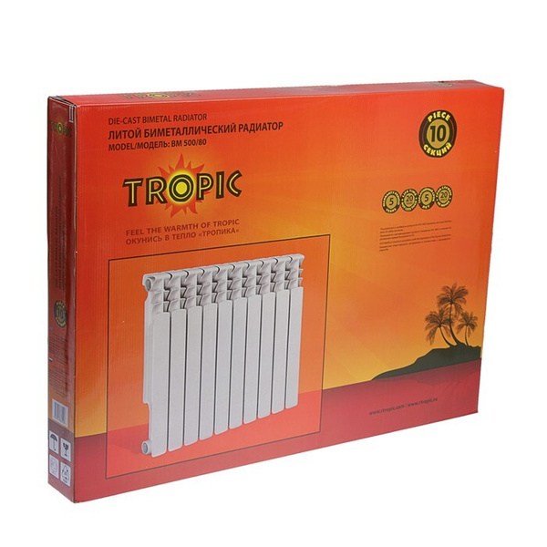 Секционный радиатор Tropic Радиатор "Tropic" 500х80 биметаллический, 10 ...