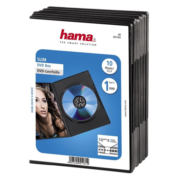 Коробка Box 7 мм на 1 DVD CD Hama H-51181 Slim 10 шт. черный, пластик ...