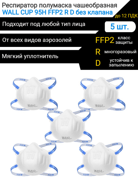 Wall Респиратор универсальный, FFP2, 5 шт. - купить с доставкой по выгодным ценам в интернет ...