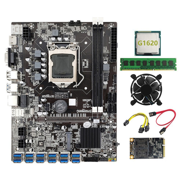 Материнская плата B75 BTC Mining 12 PCIE to USB LGA1155 MSATA SSD 128G ...