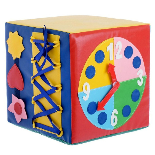 IQ-ZABIAKA, Бизикубик развивающий тактильный "Часики", 30 х 30 см, по методике Монтессори ...