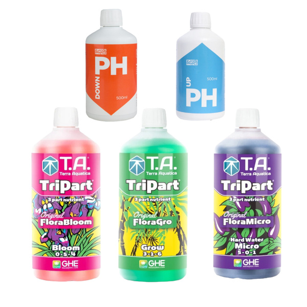 Комплект удобрений GHE Flora Series(TriPart T.A) Grow/Bloom/Micro HW 3 шт по 1л(Для жесткой воды ...