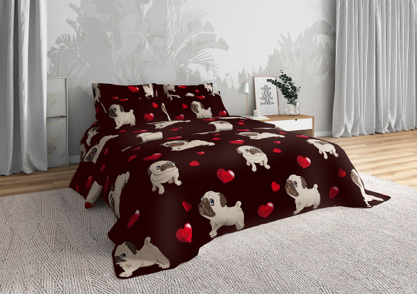 Комплект постельного белья Все в дом Мопсы шоколад , наволочки 70x70 ...