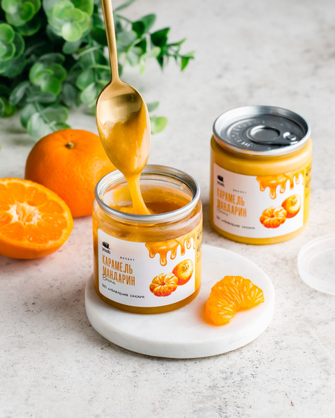Сладкий топпинг карамель без сахара со вкусом мандарина, 140 гр ...