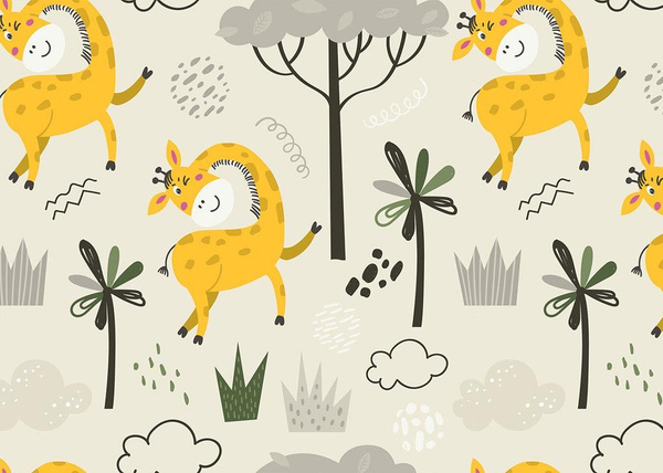 Фотообои на стену бесшовные, Master Fresok Жирафы в лесу В275 см х Ш386 см, артикул 122-747 ...