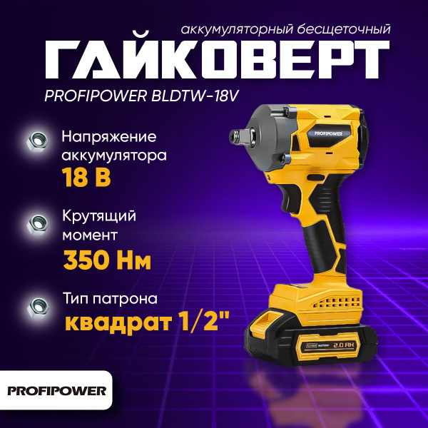 Аккумуляторный гайковерт бесщеточный ProfiPower BLDTW-18V - купить в ...
