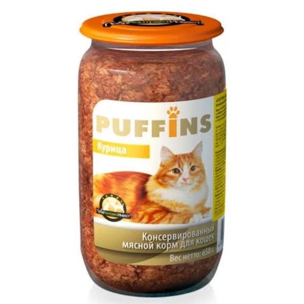 Puffins корм консервированный для кошек Курица стекло, 650 г, 3 штуки ...
