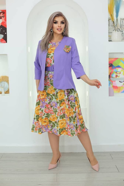 Платье с пиджаком фиолетовым р.56, Женский, На любой сезон, размер 56 ...