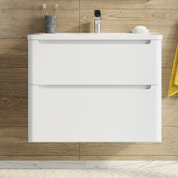 Тумба с раковиной STWORKI Монтре 80 подвесная, 79, 7 см, с ящиками, белая, прямоугольная, из МДФ ...