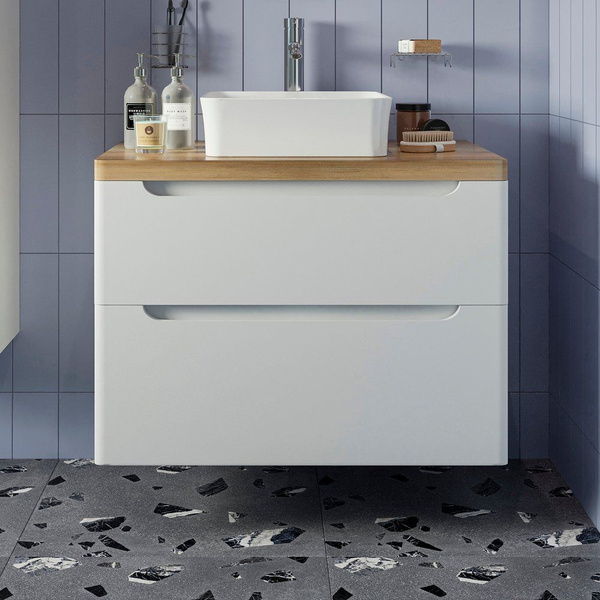 Тумба с раковиной STWORKI Берген 80 подвесная, 79, 5 см, накладная, с ящиками, белая, в ...