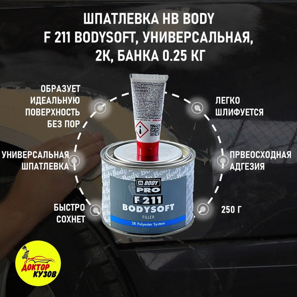 Автошпатлевка универсальная HB BODY "F 211 BodySoft Filler", для металлических, деревянных и ...