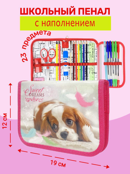 Пенал с наполнением "МЕЧТАТЕЛЬ", 23 предмета, с откидной планкой ...
