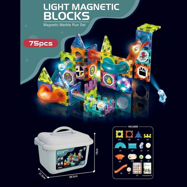 Магнитный конструктор светящийся в сундучке. 75 деталей. Light Magnetic ...