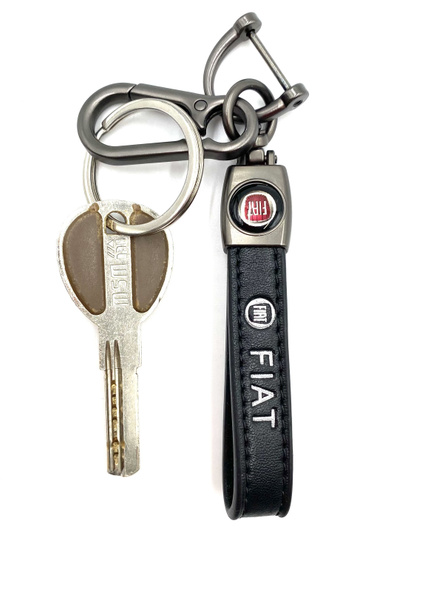 Брелок для ключей кожаный с эмблемой авто Fiat (Фиат, кожзам, белая ...