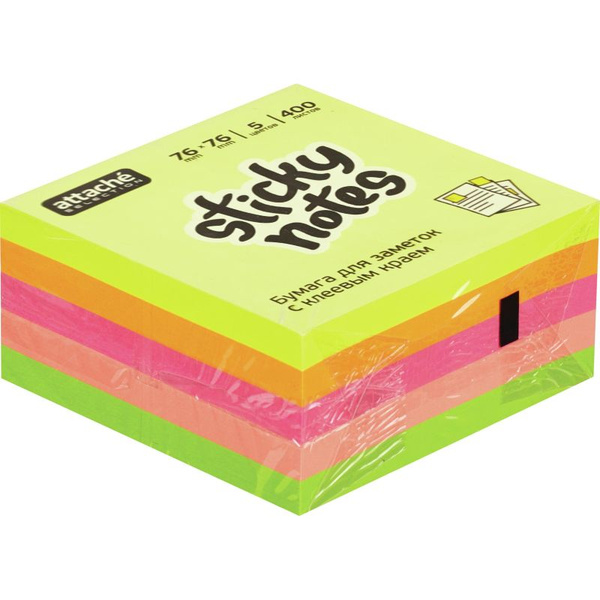 Стикеры Attache Selection куб 76х76, радуга 400 л - купить с доставкой по выгодным ценам в ...