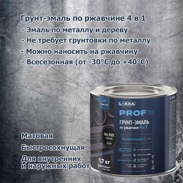 Грунт-эмаль Лакра 4 в 1 PROF IT, быстросохнущая Быстросохнущая, Гладкая ...