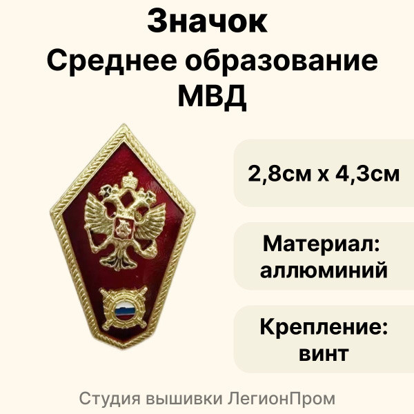 Значок Среднее образование гробик МВД, знак об окончании колледжа ...