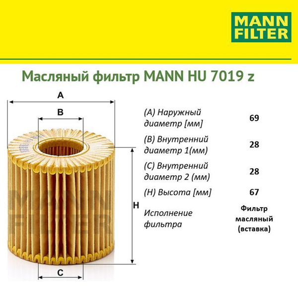 Фильтр масляный MANN FILTER HU7019Z - купить по выгодным ценам в ...