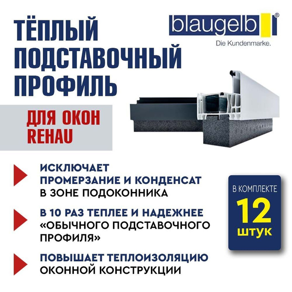 Тёплый подставочный профиль Blaugelb 30X45X1175 мм для окон ПВХ профиля Rehau / BRUSBOX / Melke ...