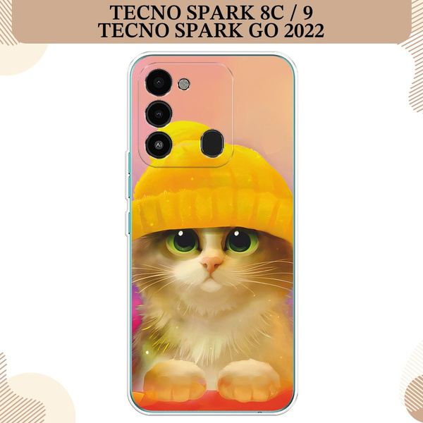Силиконовый чехол на Tecno Spark Go 2022 8С 9 Текно Спарк Гоу 2022 8С 9 Котенок в желтой шапке