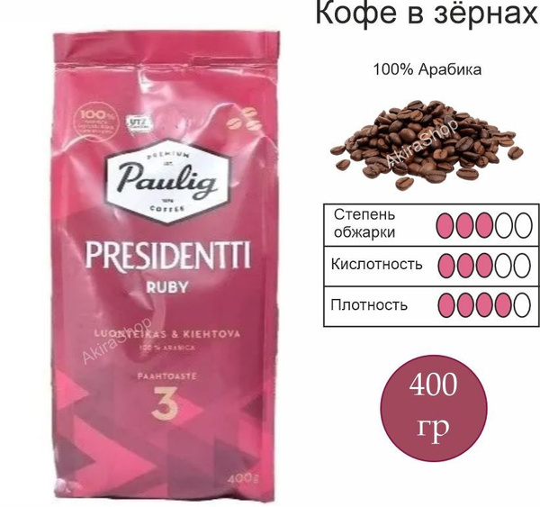 Кофе в зернах Paulig Presidentti Ruby, 400 гр. Финляндия - купить с ...