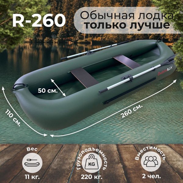 Лодка надувная для рыбалки двухместная гребная ПВХ Ондатра 260 зеленая ...