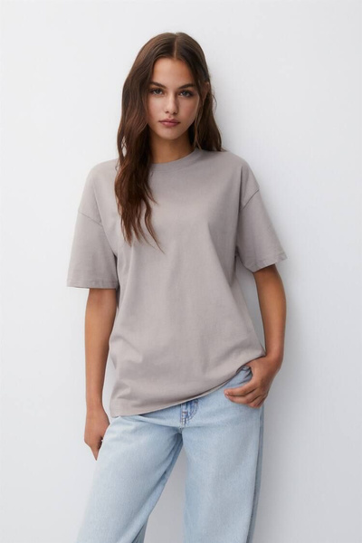 Футболка Pull&Bear, размер 44, цвет серый, хлопок 100% - купить по выгодной цене в интернет ...