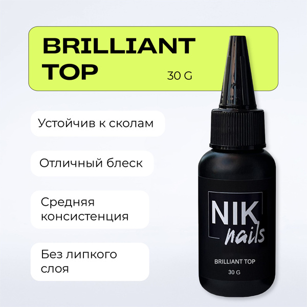 NIK nails прозрачный топ для ногтей с мокрым блеском Brilliant Top 30 g - купить с доставкой по ...