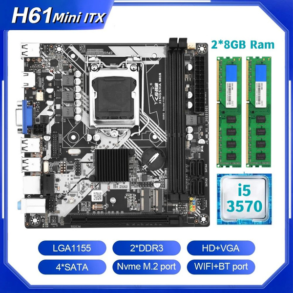 Материнская плата JINGSHA H61 LGA1155 Mini ITX + I5 3570 + 2*8GB D3 ...
