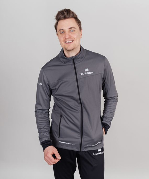 Куртка Мужской NORDSKI Карманы, Воротник серый Softshell, размер 46 Длинный Зима приталенный ...