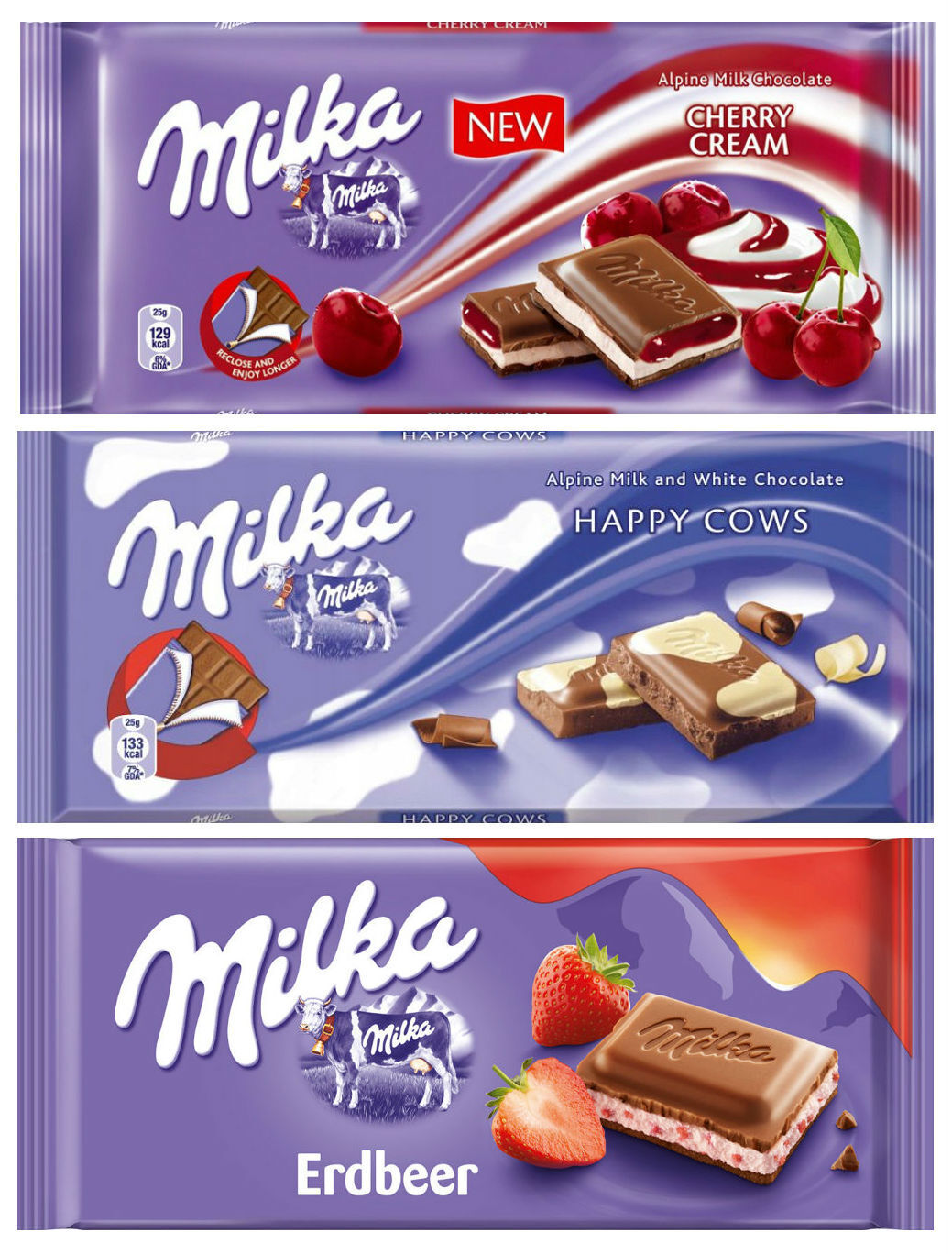 Шоколад Milka Cherry Cream + Happy Cow + Strawberry (3 шт) - купить с ...