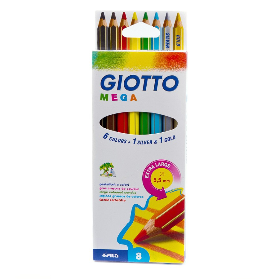 Набор цветных карандашей Giotto Mega с утолщенным корпусом, 8 цветов ...