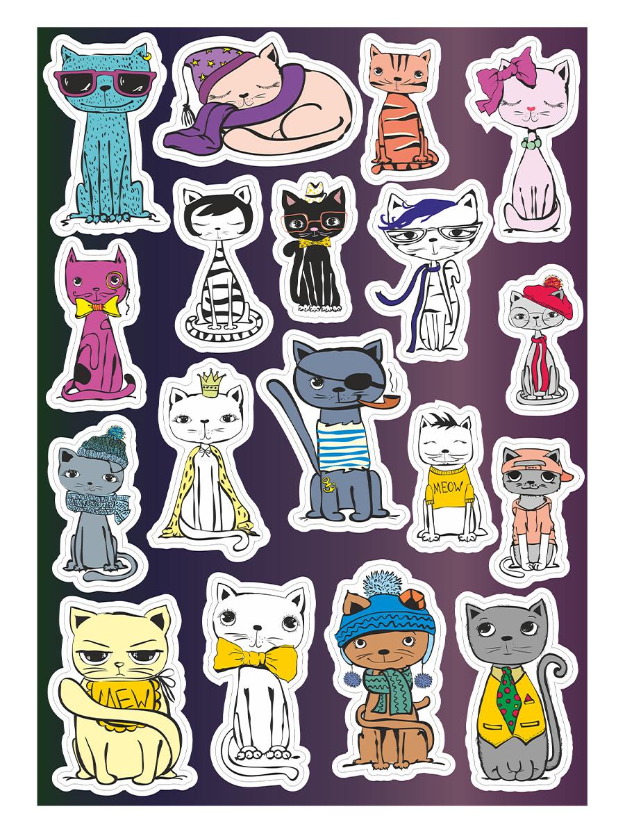 Наклейка Woozzee Цветные коты / стикеры / стикеры самоклеящиеся ...