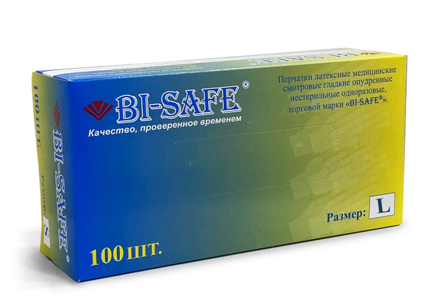 Перчатки латексные медицинские опудренные "BI-SAFE", размер L, 100 шт./упак. - купить с ...