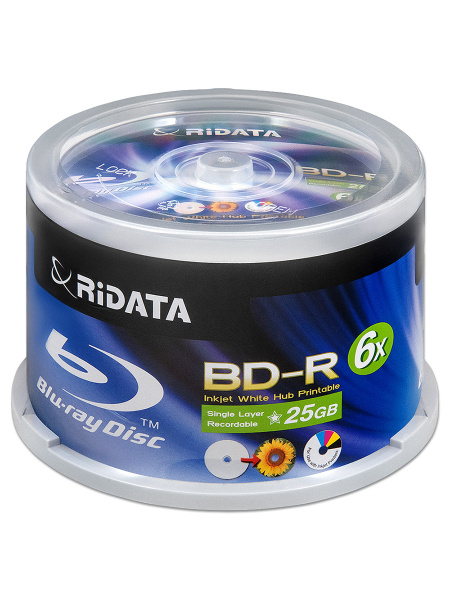 Диск BD-R 25Gb RiData (Ritek) 6x Full Printable cake, упаковка 50 шт. - купить с доставкой по ...
