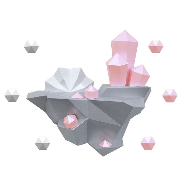 Полигональная фигура Paperraz "ОСТРОВ С КРИСТАЛЛАМИ" (розовый) на стену ...