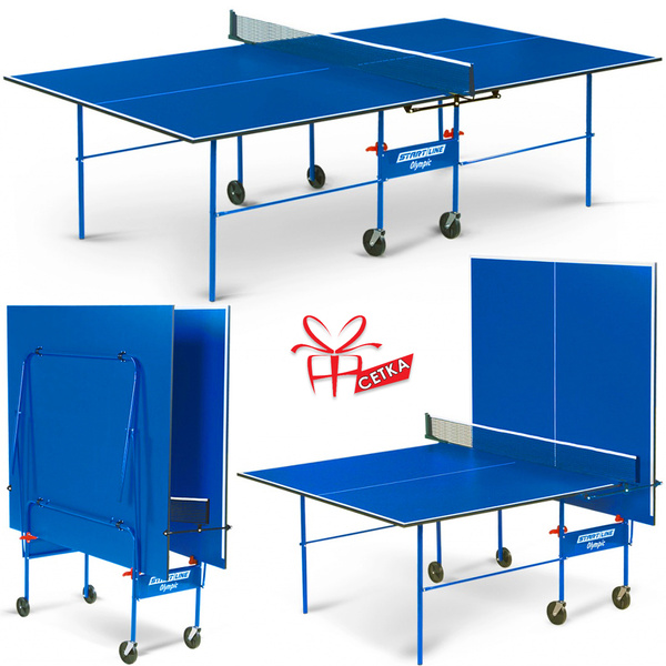 Теннисный стол Olympic с сеткой и колесами синий, стол для пин-понга ...