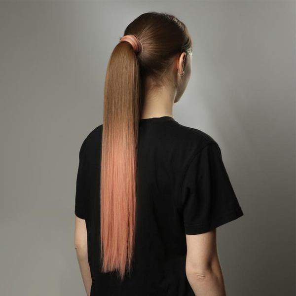 Хвост накладной, прямой волос, на резинке, 60 см, 100 гр, цвет омбре ...