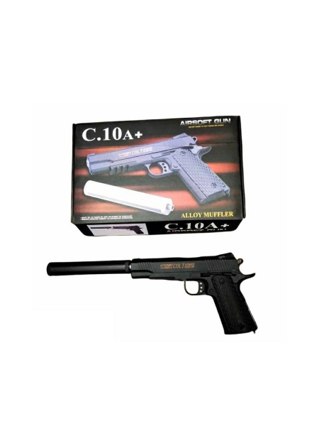 Пистолет с глушителем "Colt Classic" C.10A+/ Металлический пистолет с ...