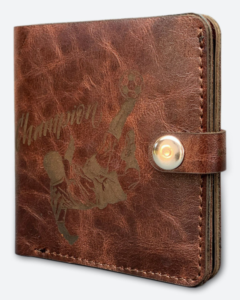 Кошелек футболисту с надписью натуральная кожа KAZA Mancube Чемпион темно-коричневый мрамор ...