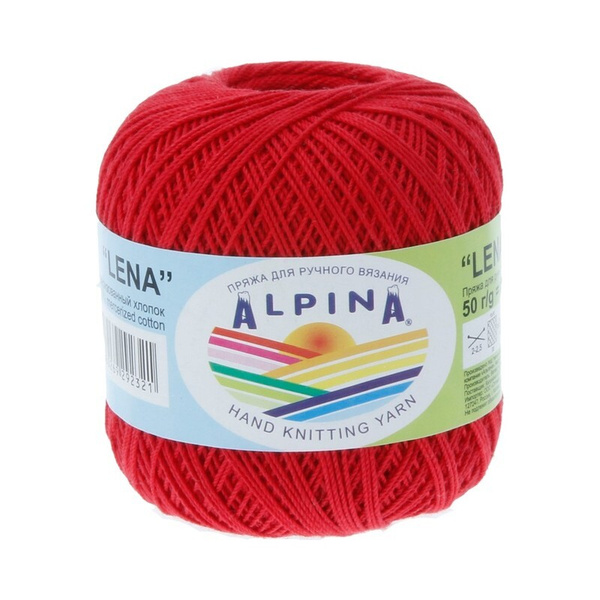 Пряжа ALPINA "LENA" 100% мерсеризованный хлопок 50 г 280 м №46 красный ...